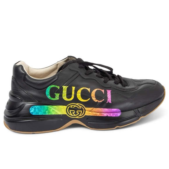 Gucci | Shoes | Gucci Rhyton Rainbow Logo Sneakers Black | Poshmark
